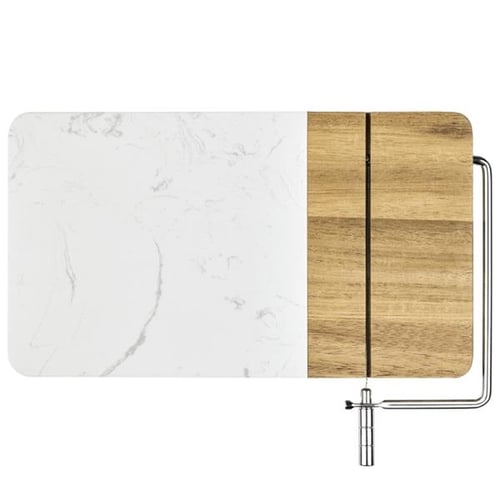 Marble Acacia Cheese Board w/ Cheese Slicer | EverythingBranded USA